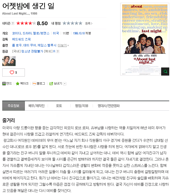 [영자막]어젯밤에 생긴 일 About Last Night 1986 BRRip XvidHD 720p-NPW,무료다운 및 실시간 ...